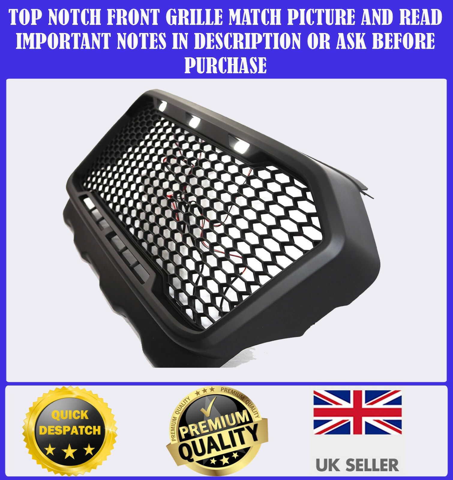 MATTE BLACK RAPTOR (F150 STYLE) LED FOR FORD RANGER FRONT GRILLE T6/T7 ...