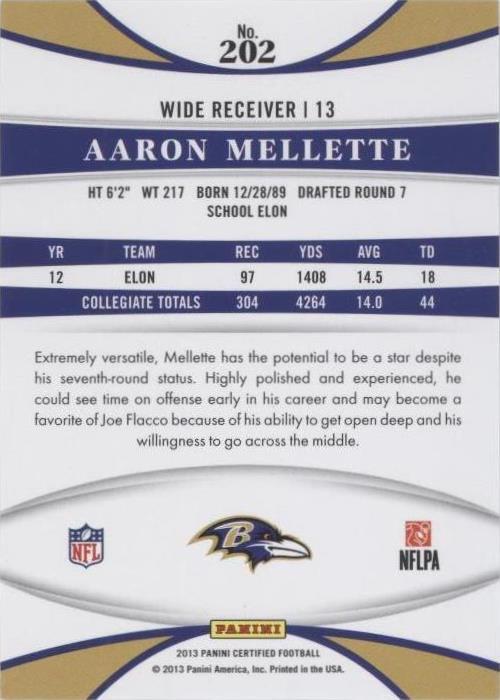 2013 Panini Certified Aaron Mellette #202 for sale | eBay
