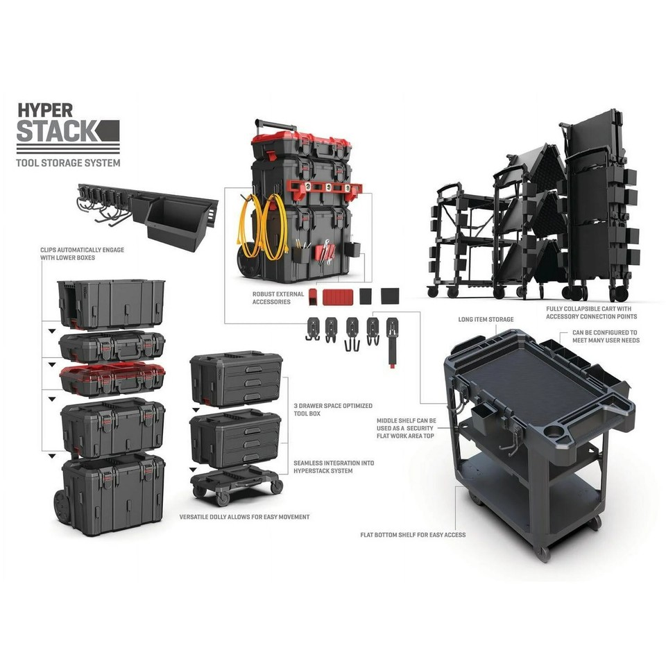 Hyper Tough Hyper Stack Heavy Duty 3 Piece Modular Rolling Toolbox ...