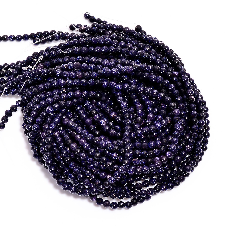 Natural Blue Sandstone Gemstone Round Smooth Beads 4X4.5 mm Strand 15 ...