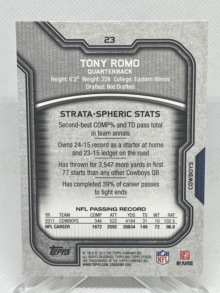 Tony Romo 2012 Topps Strata #23 Cowboys XCJX | eBay