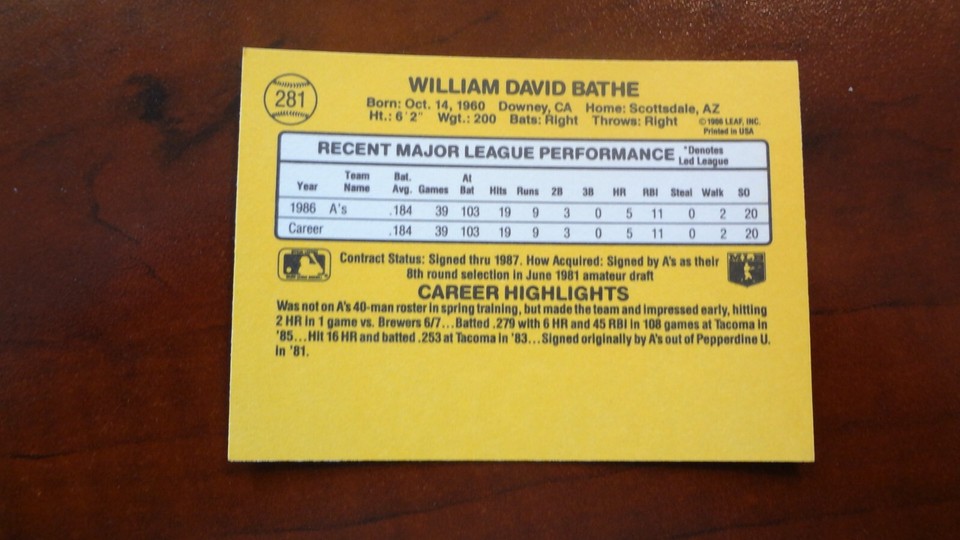 1987 DONRUSS # 281 BILL BATHE BASEBALL CARD | eBay
