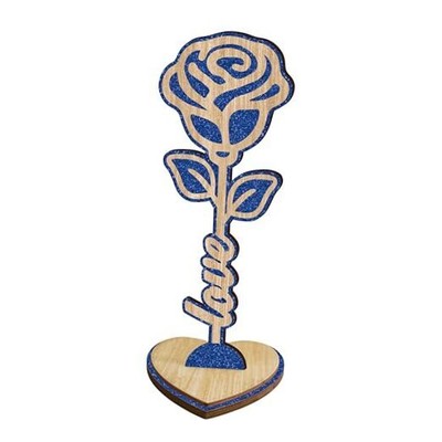 Wood Blue Rose Table Decor - Love Rose - 8.1" X 3.1" Standable Wooden ...