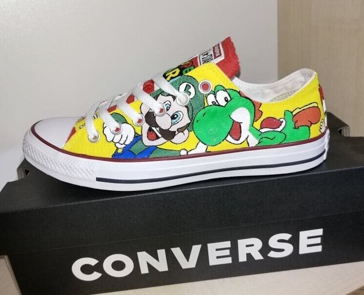 Converse All Star Mario Bros Super Mario Shoes Unisex White Low Custom ...