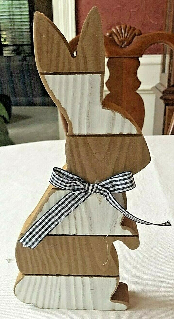 Rustic Wood Bunny Rabbit with Bow Home Decor 11" x 5" x 1" | eBay