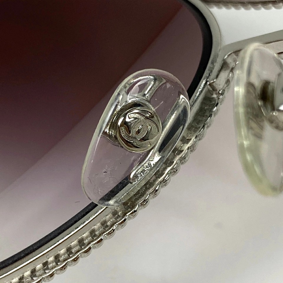 CHANEL Cocomark Sunglasses Chain Frame Gradient Sunglasses Metal Silver ...