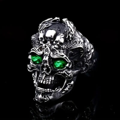 925 Sterling Silver Fashion Biker Skull Wedding Engagement Ring One ...