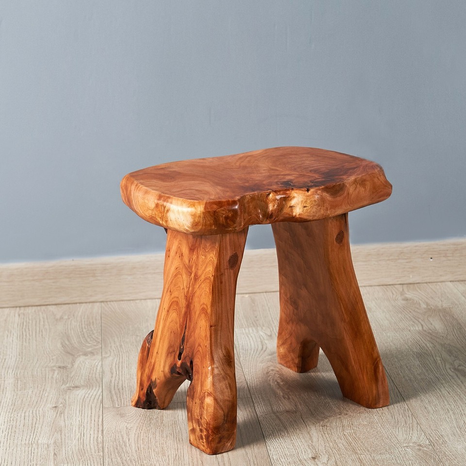 Rustic Natural Edge Cedar Wood Bench Stool End Side Table Unique Accent ...