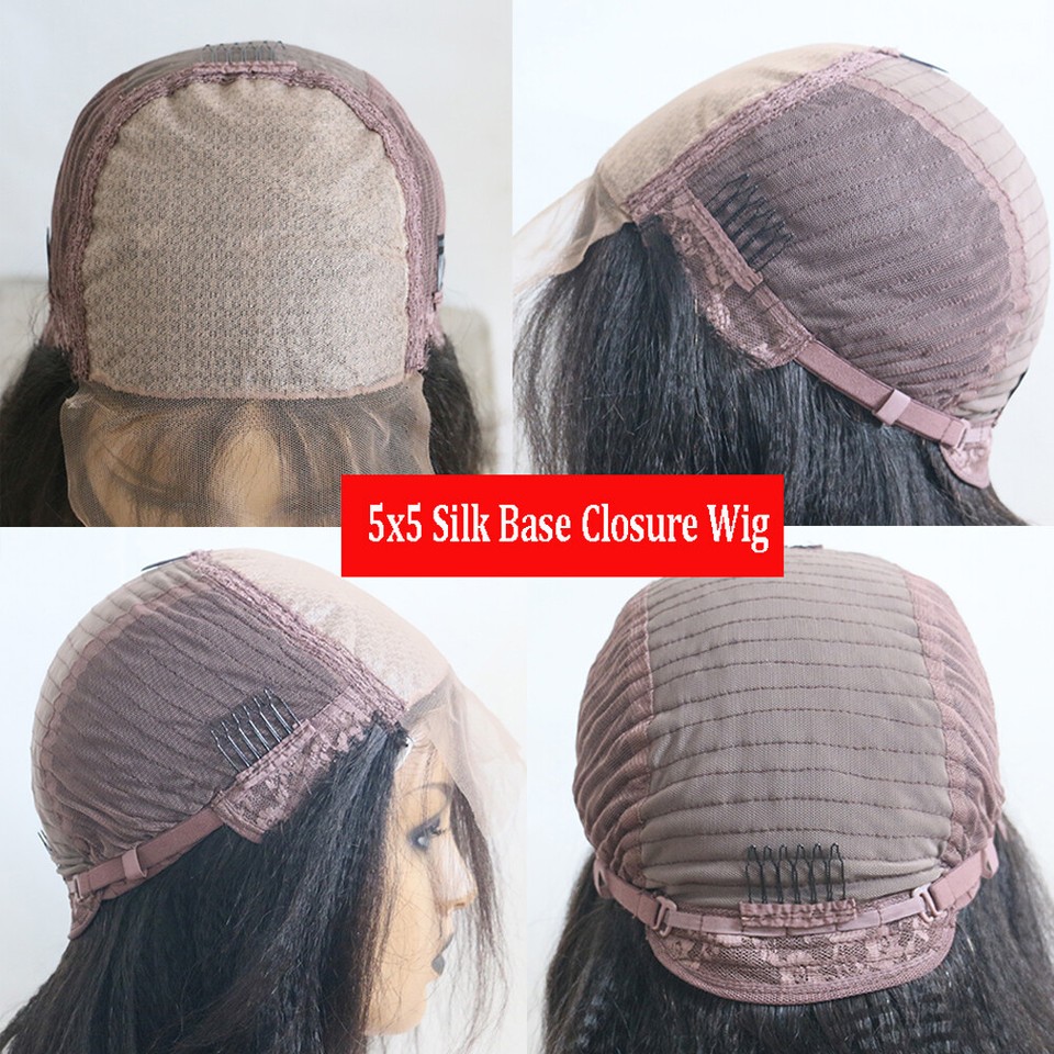 5x5 PU Silk Base Closure Human Hair Wigs Body Wave Ombre Brown 4X4 Lace ...