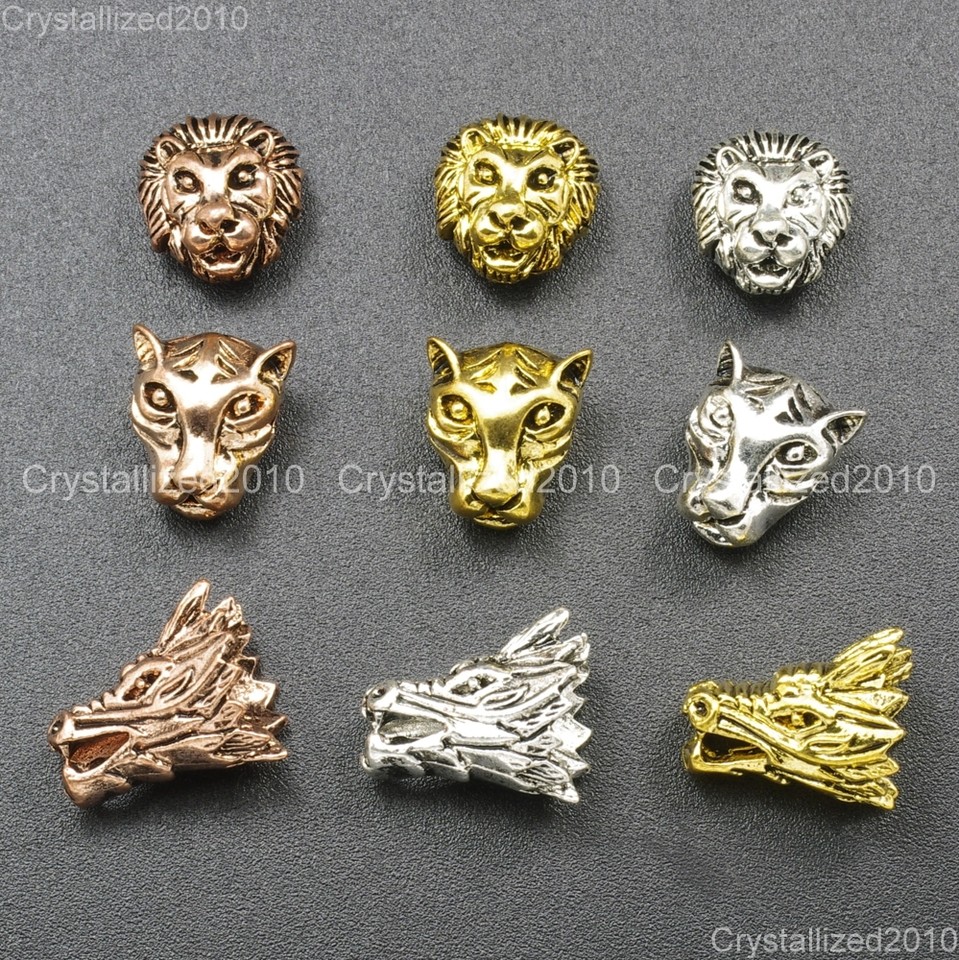 Solid Metal Lion Head Bracelet Necklace Connector Charm Beads Silver ...