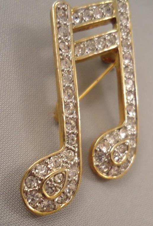 Vtg Rhinestone Musical Music Note Quavers Eighth Note High Quality Pin ...