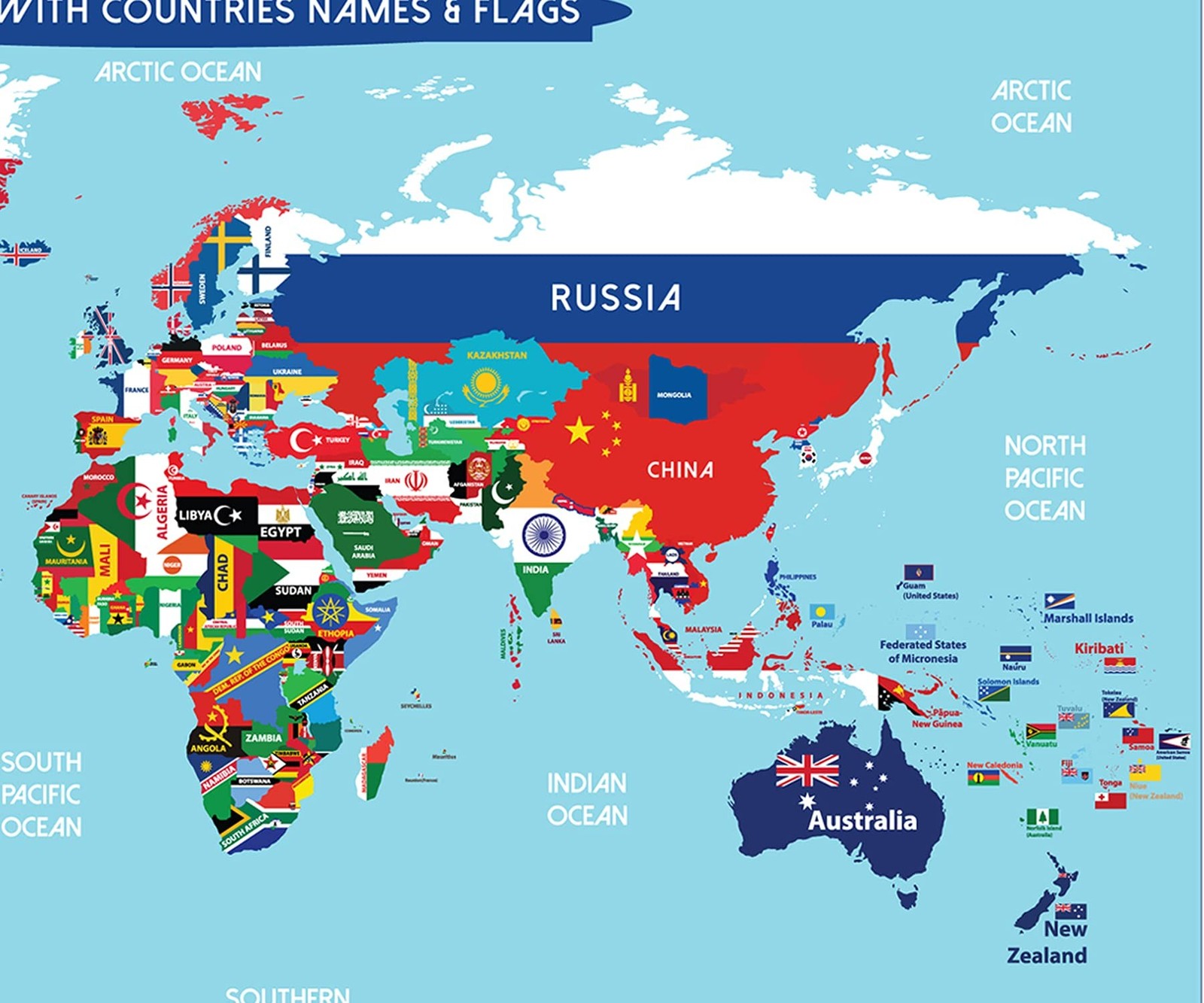 World Map Poster with Countries FLAGS For Kids (SMALL size13x19 World ...