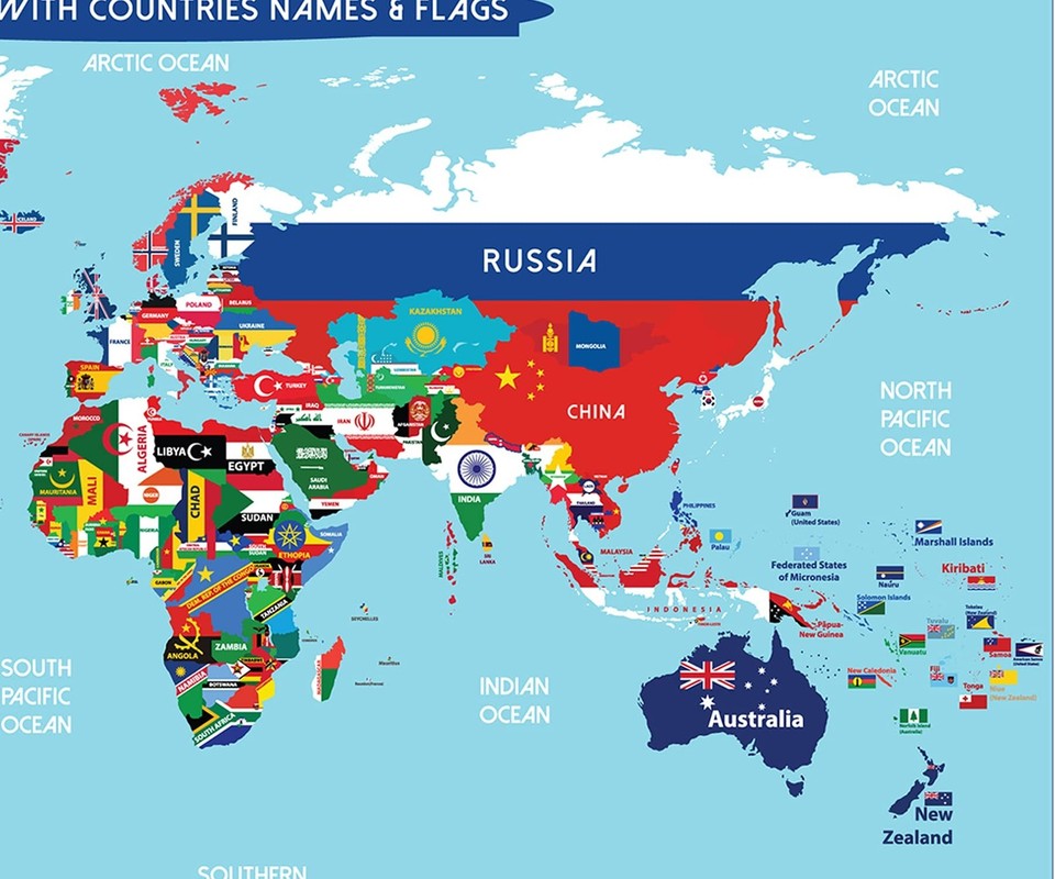 World Map Poster with Countries FLAGS For Kids (SMALL size13x19 World ...