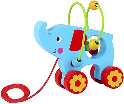 TOOKY TOY Wooden Toy Bead Pull Along Elephant TKE009from JP | eBay