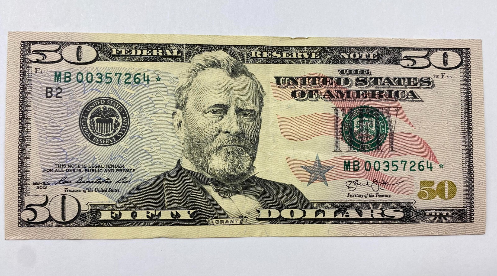 $50 dollar bill *star note* Series 2013 A Rare great condition ...