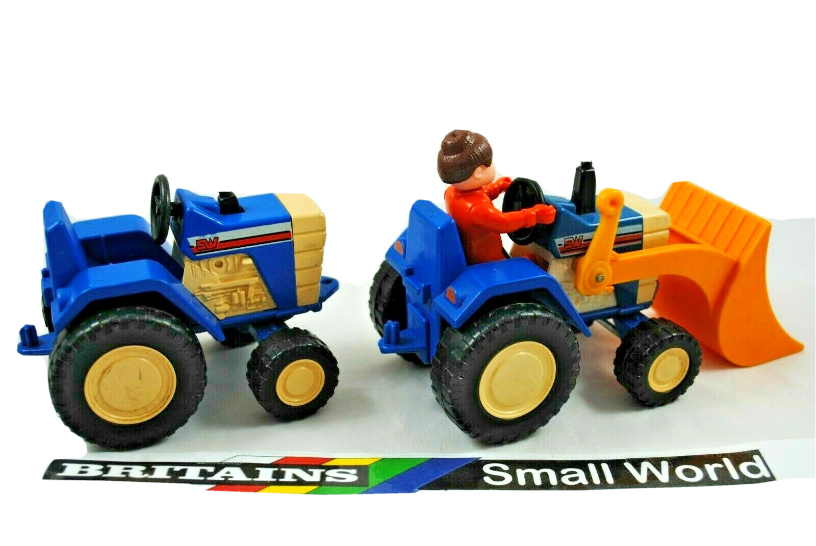 BRITAINS SMALL WORLD Farm Set w 3 WHITE HORSES FARMER TRACTOR LOADER ...