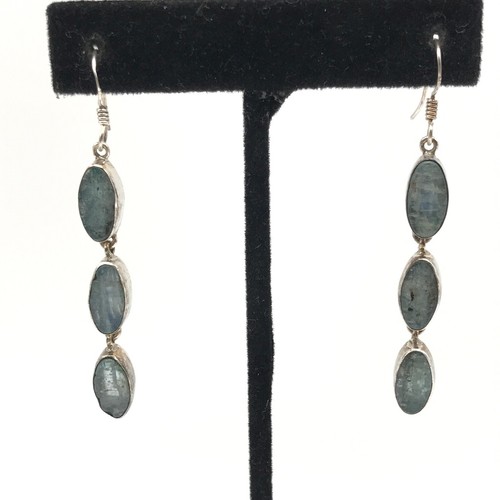Vintage 925 Sterling Silver Gray Stone Long Dangle Drop Earrings | eBay