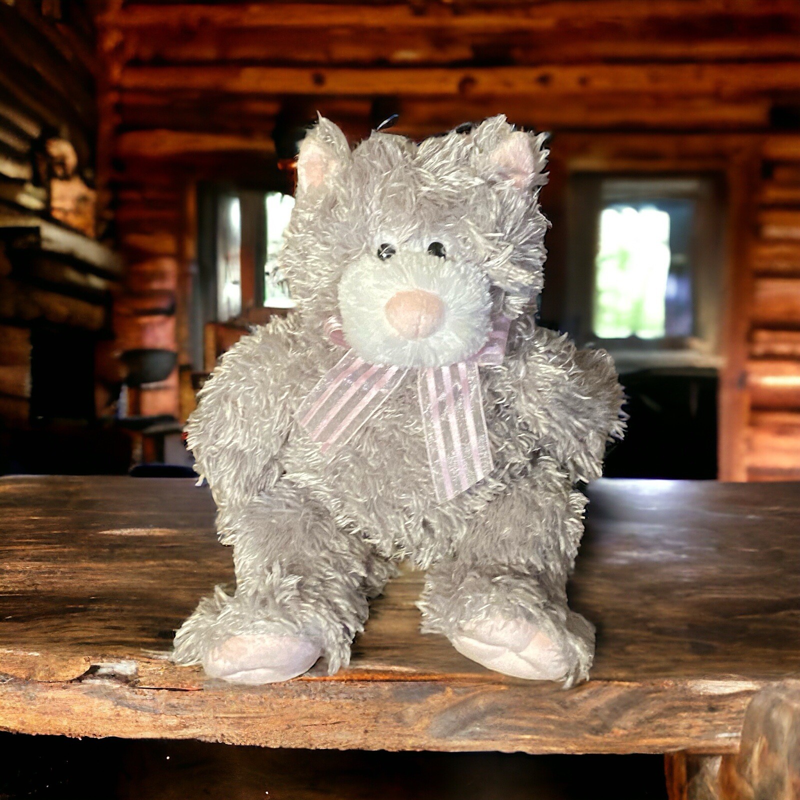 TY Classic Caboodle the Cat 13" Silk Shell Gray Plush Pink Ribbon ...