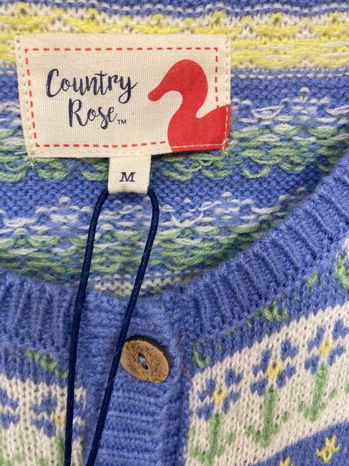 BNWT Ladies EWM COUNTRY ROSE Blue Fairisle Wool Blend Cardigan UK M CG ...