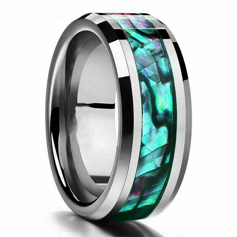 Ring Band 8MM Shell Inlay steel Titanium Abalone Wedding Carbide ...