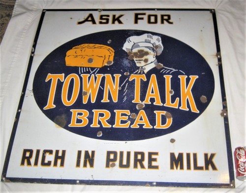 ANTIQUE USA HOME TOWN TALK BAKERY BREAD MILK PORCELAIN ADVERTISING CHEF ...
