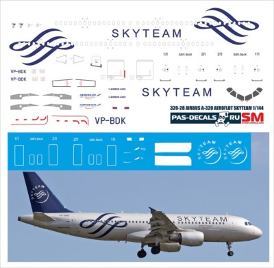 Airbus A320 Aeroflot Skyteam 1/144 PAS-DECALS 320-28 | eBay