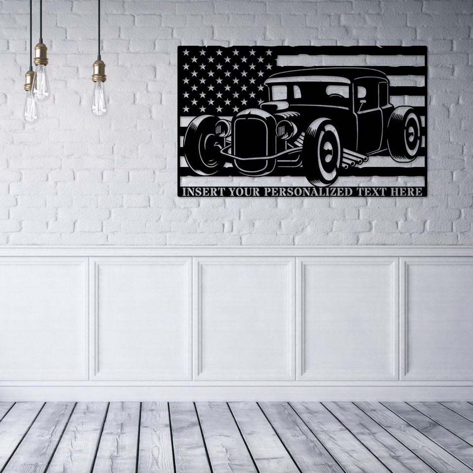Personalized US Hot Rod Name Metal Sign. American Rat Rod Custom Car ...