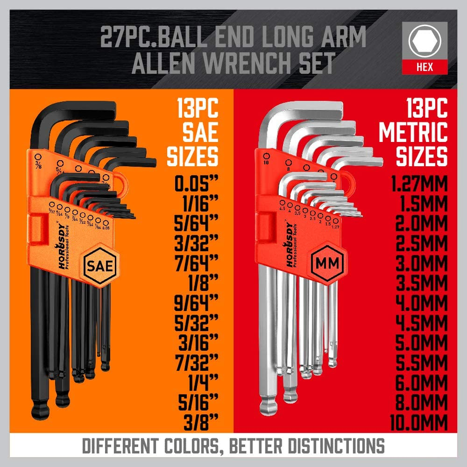 Allen Wrench Set, Hex Key Long Arm Ball End Hex Wrench Set, Inch/Metric ...