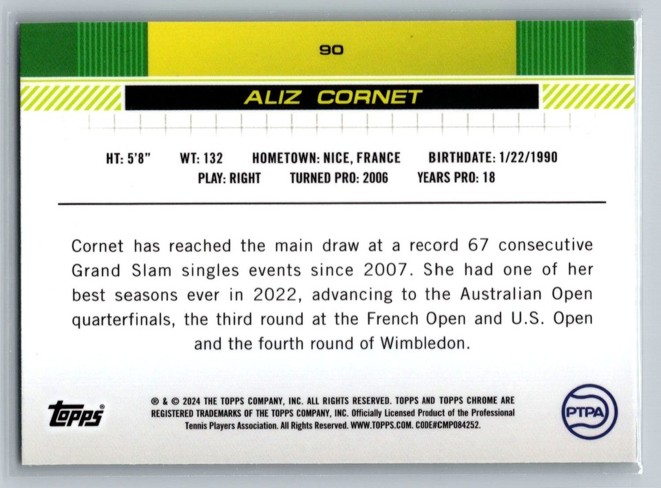 2024 Topps Chrome #90 Alizé Cornet Lime Green Refractor #/299 | eBay