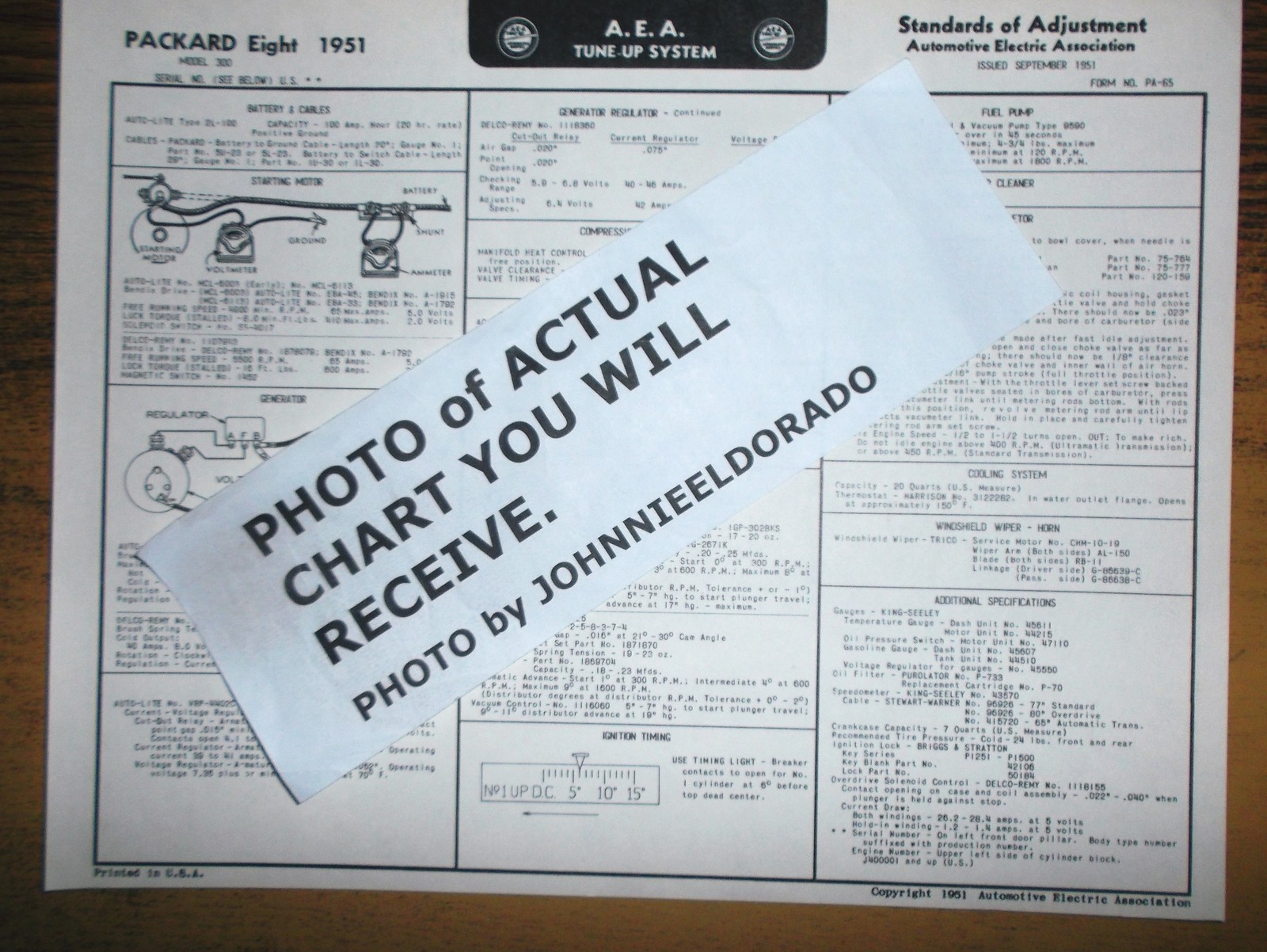 1951 Packard EIGHT Series 300 Models AEA Tune Up & Wiring Chart Sheet ...