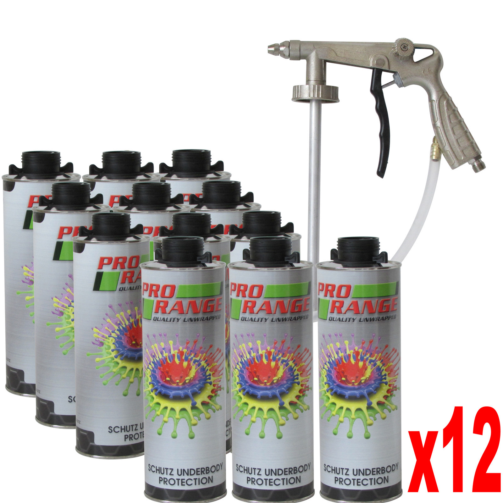 Car Body Schutz x 12 + Gun Black Underseal + Underbody Coating Gun ...
