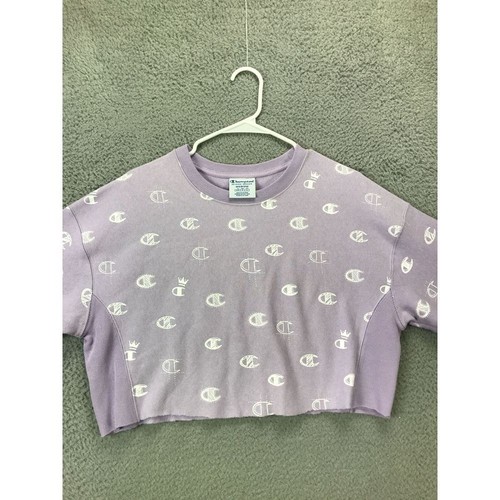 Champion Sweatshirt Womens Medium Purple Crop Reverse Weave Pullover ...