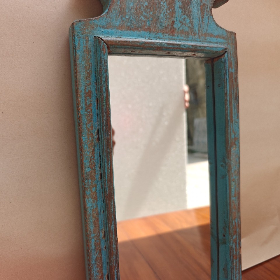 Vintage Wood Wall Mirror Distressed Mehrab Arch Frame Handcrafted India ...