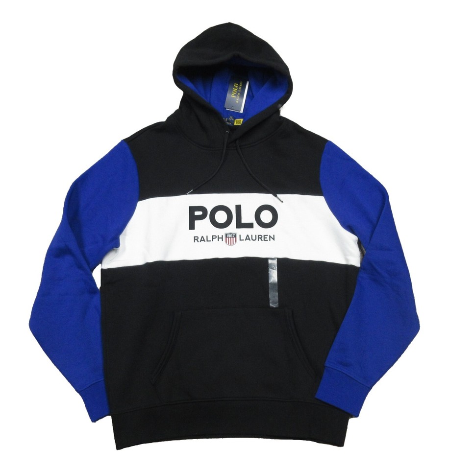 Polo Ralph Lauren Men's Blue Colorblock Logo Graphic Pullover Hoodie ...