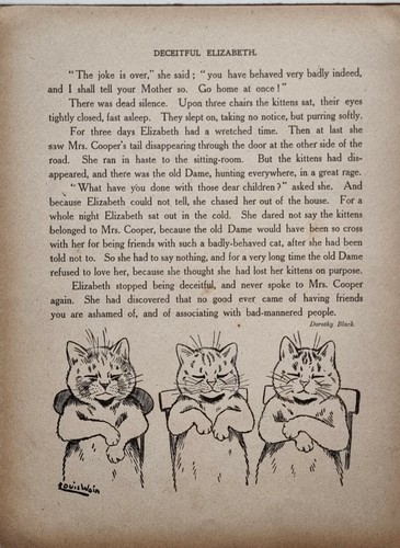 1916 Antique Louis Wain Imprimé Deceitful Elizabeth Trois Couchage ...