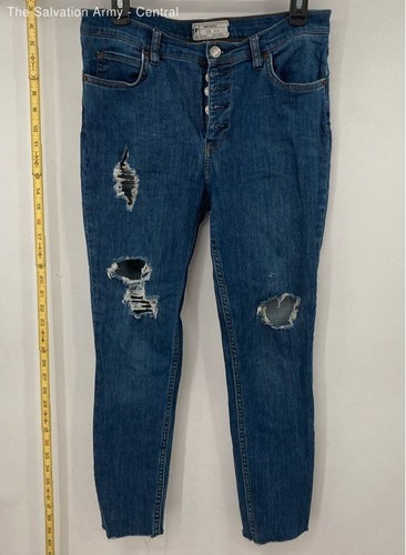 Free People Womens Blue Distressed Button Fly Pockets Denim Skinny ...