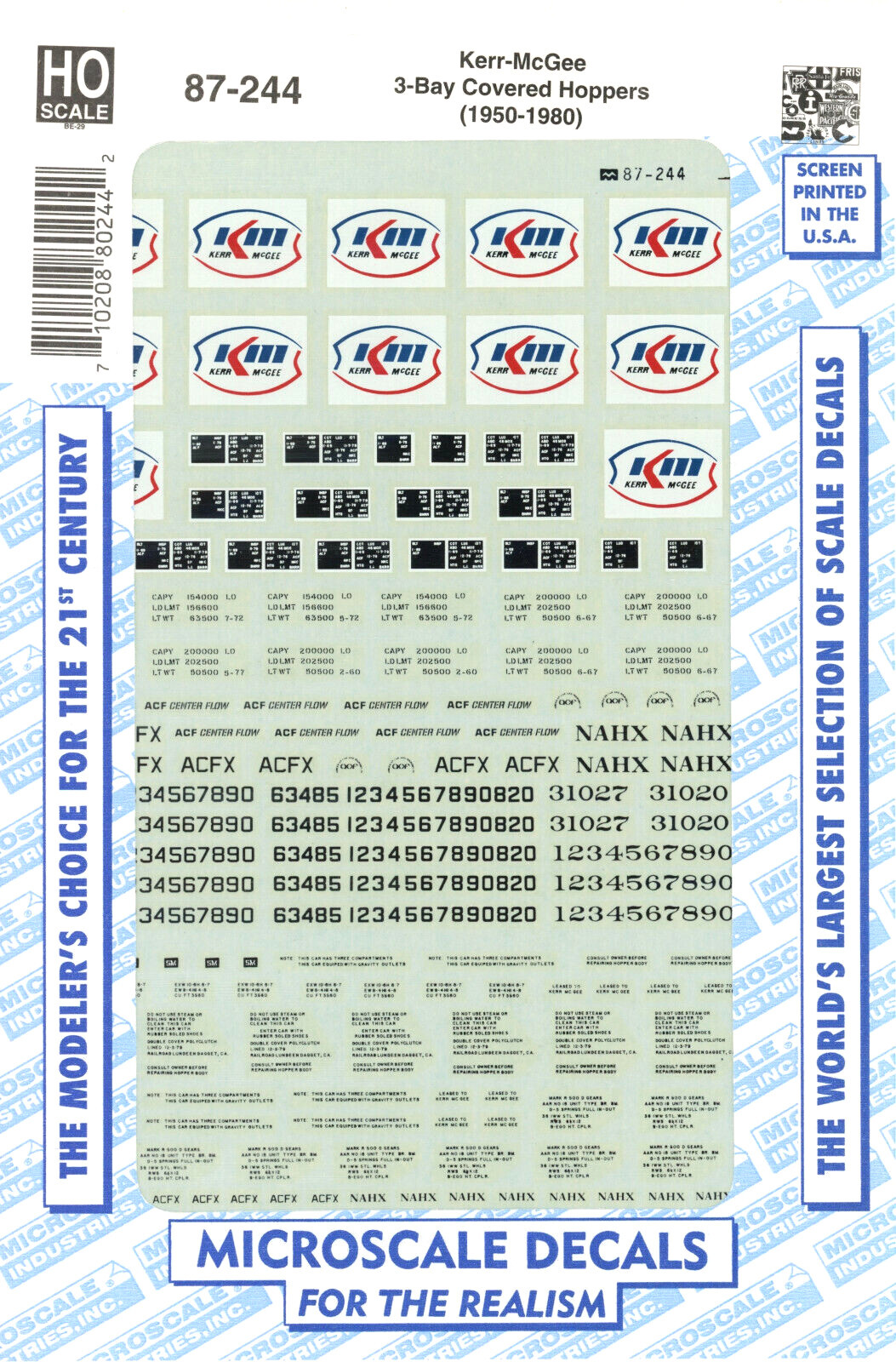 Microscale 87-244 HO Decals Kerr-McGee 3 Bay Covered Hoppers 1950 ...