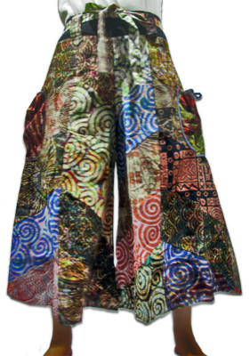 BOHO HIPPIE PATCHWORK WIDE-LEG TIE WAIST CAPRIS COTTON PANTS F1355 | eBay