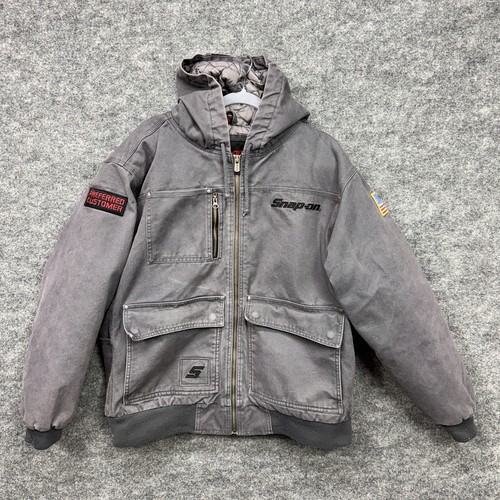 Snap On Tools RA Jacket Men XL Gray Canvas Insulated Quilt Coat ...