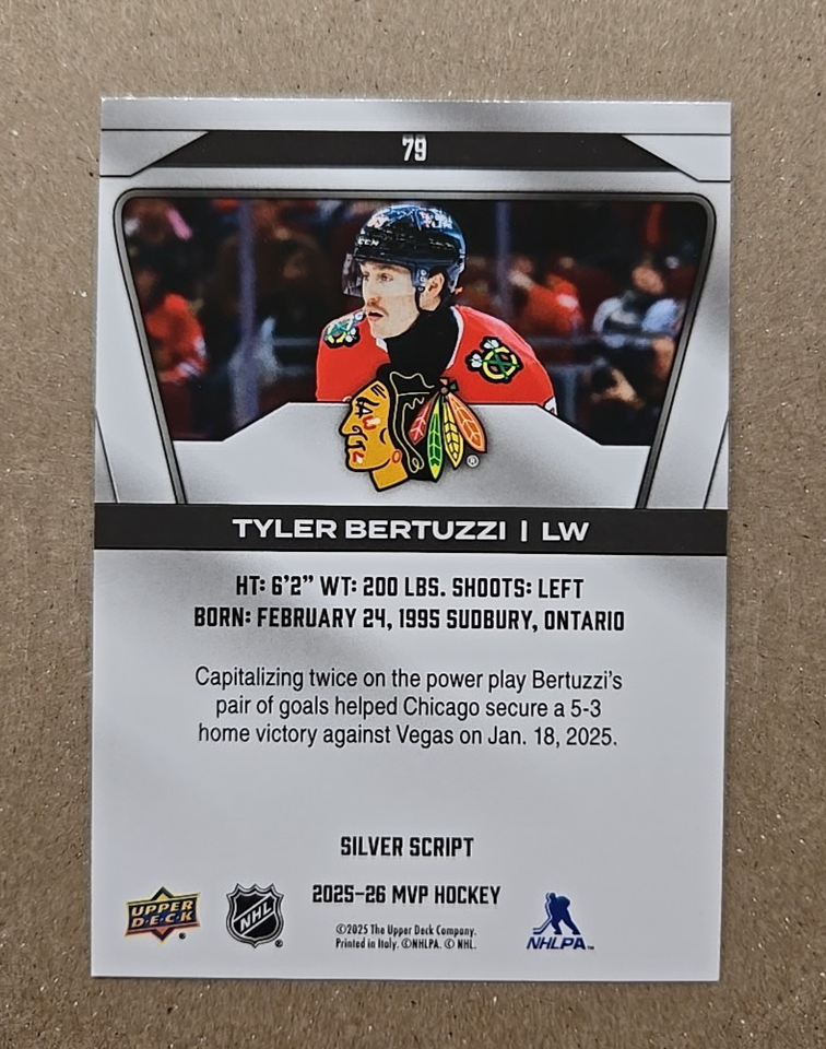 Tyler Bertuzzi - Chicago Blackhawks - 2025-26 UD MVP Hockey - Silver ...