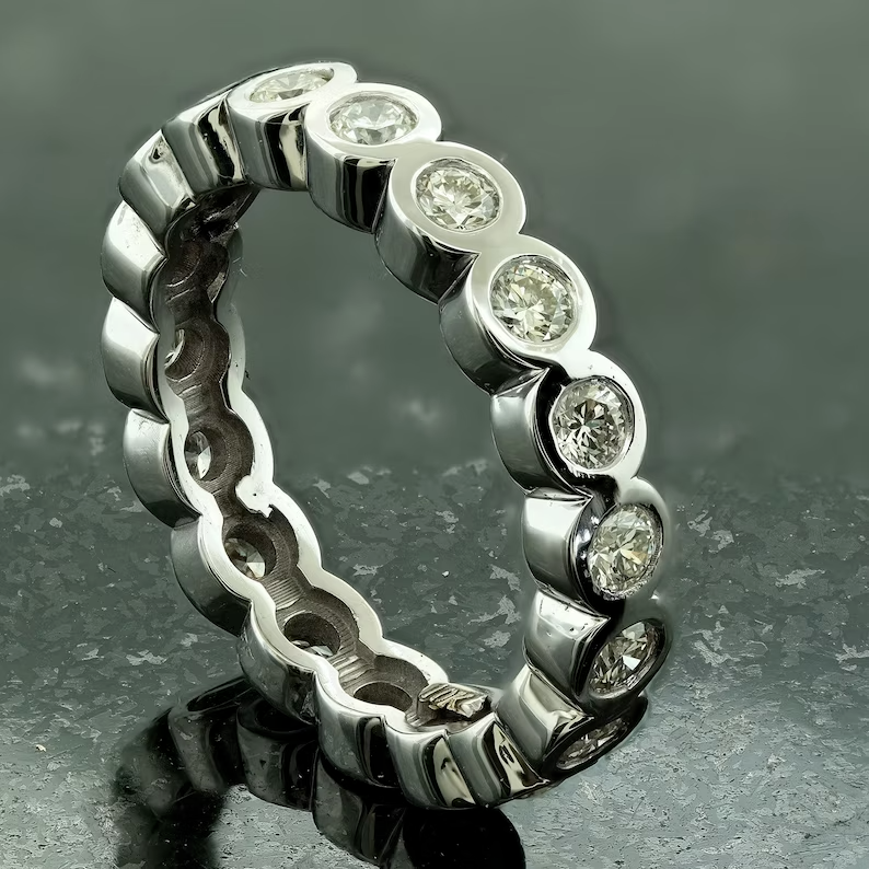 2Ct Round Cut Lab-Created Diamond Bezel Eternity Band Ring 14k White ...