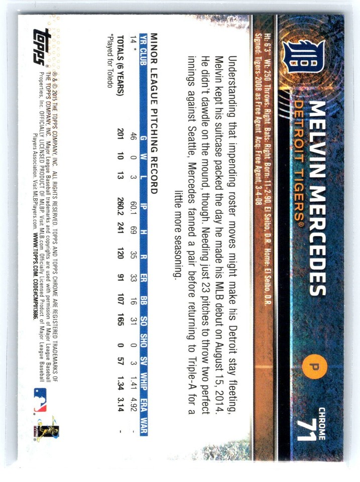 Melvin Mercedes 2015 Topps Chrome #71 Rookie | eBay