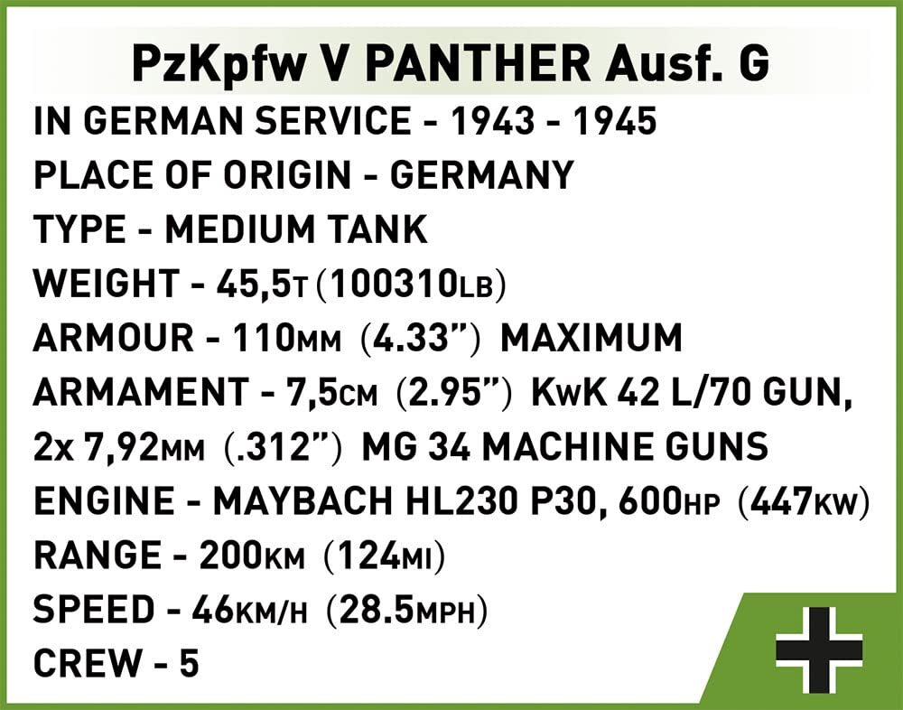 COBI WWII PZKPFW V Panther Ausf. G. Tank Toy Building Block Model Set ...