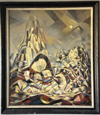 WILLIAM MILLARC ANTIQUE MODERN ABSTRACT CUBISM OIL PAINTING OLD ...