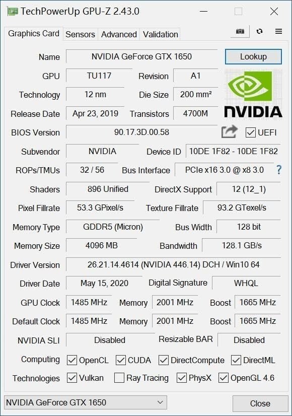 GeForce GTX 1650 4GB Low Profile Graphics Card 128 Bit HDMI Display ...