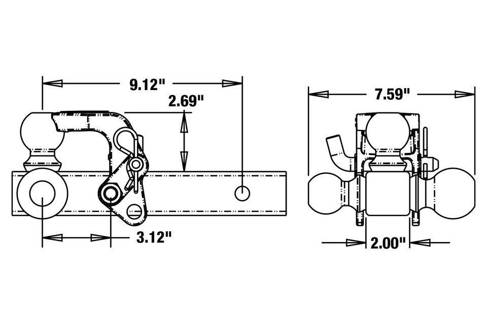 Black Tri Ball Hitch with Pintle Hook Versatile Towing System 10000 lb ...