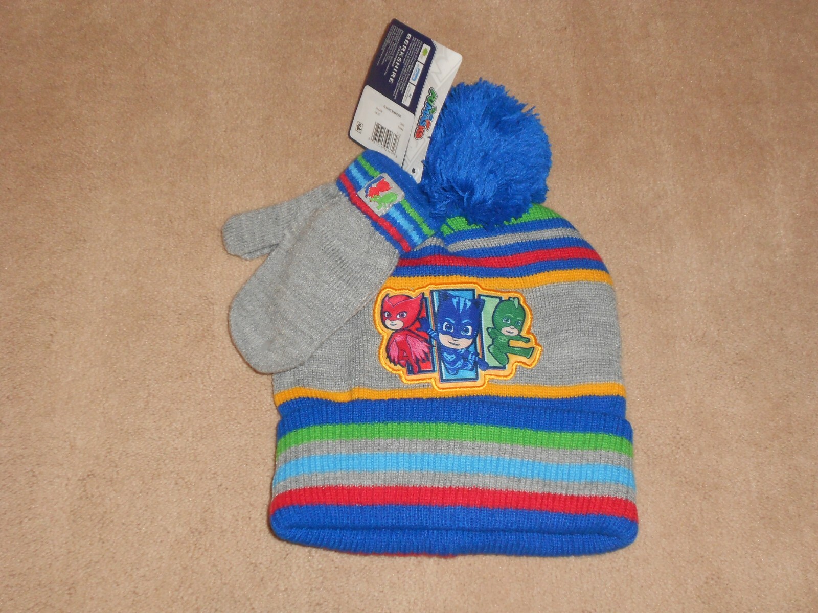 NEW, PJ MASKS BEANIE STOCKING HAT AND MITTEN SET, SIZE 2T-5T | eBay