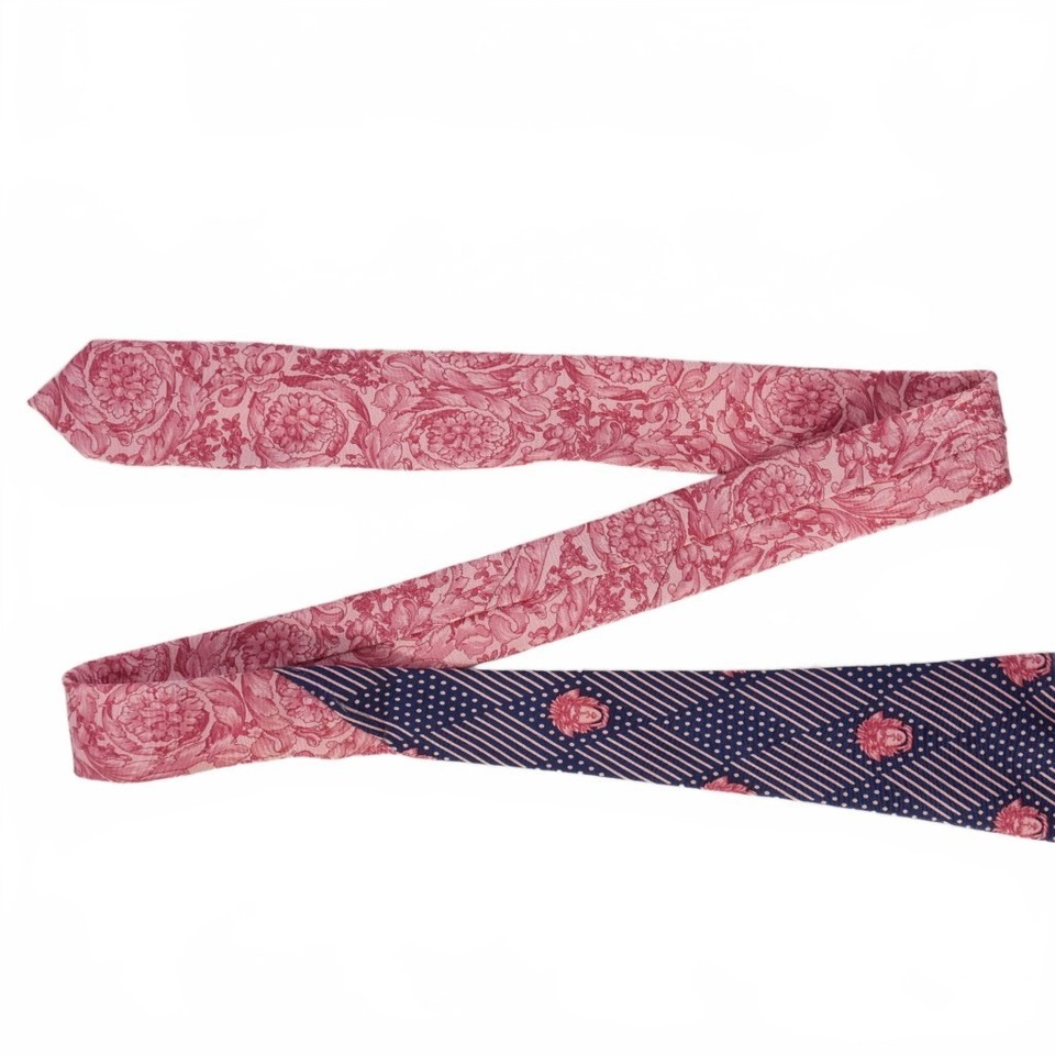 USED Tie Versace Versace VERSACE All-over Pattern Tie Flower Silk Navy ...