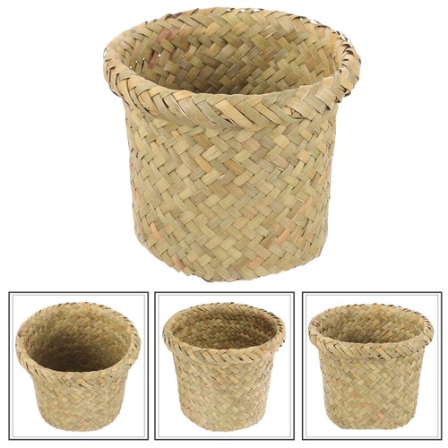 Small Black Trash Can Weaving Storage Basket for Car Baskets Office ...