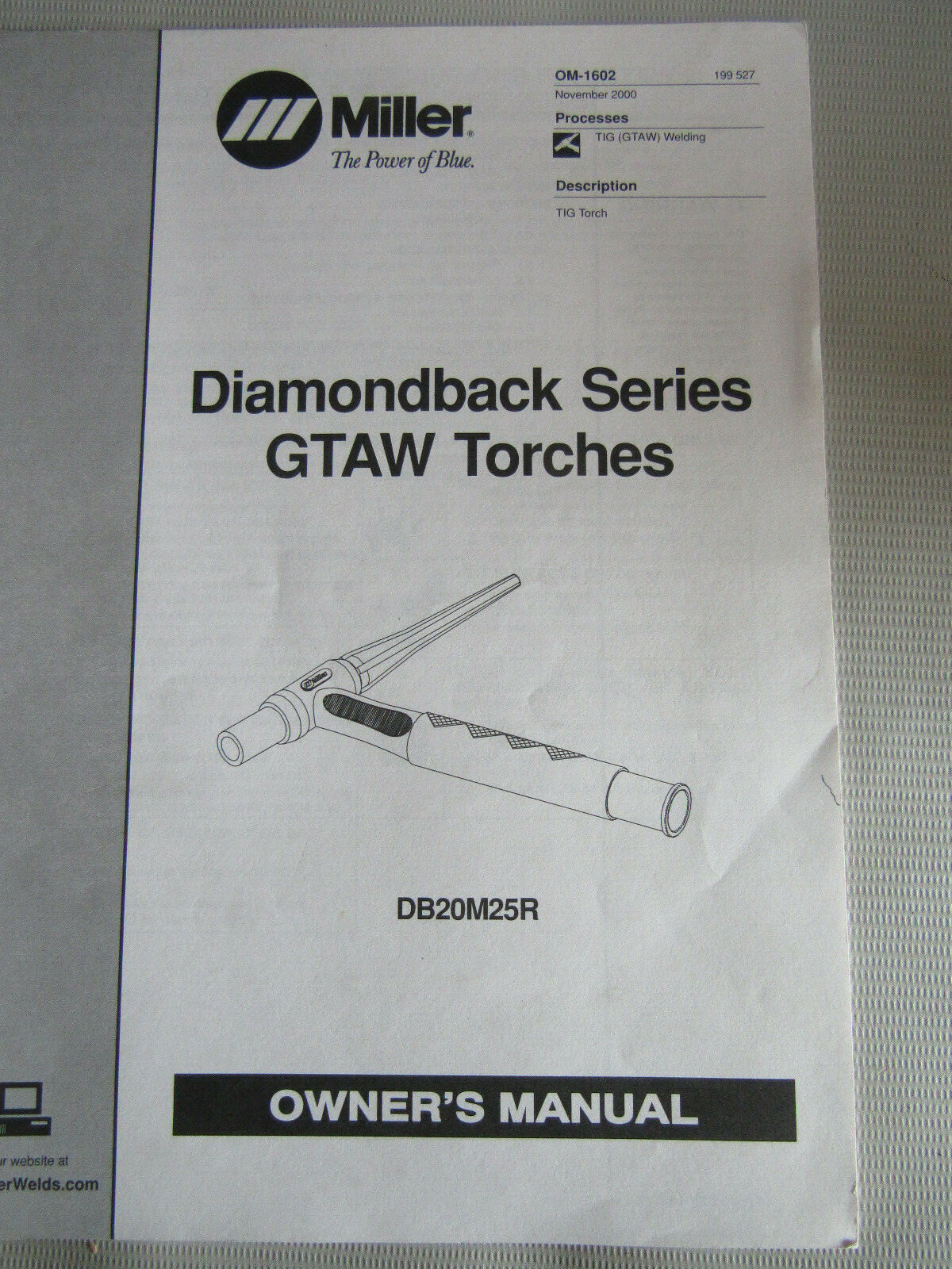 Miller Diamondback Series GTAW Torches Owner Manual Year: 2000 DB20M25R ...